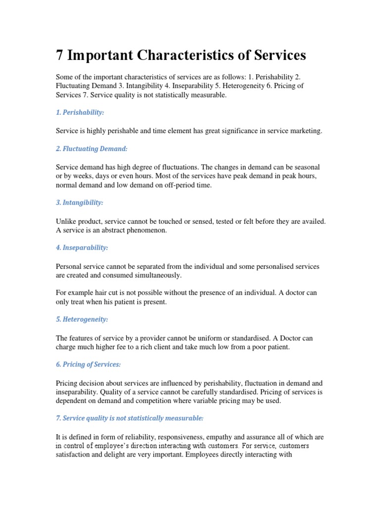 7 Important Characteristics of Services | PDF