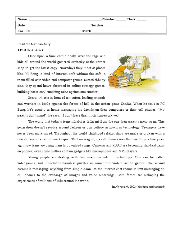 Technology - English Test | PDF | Text Messaging | Adolescence