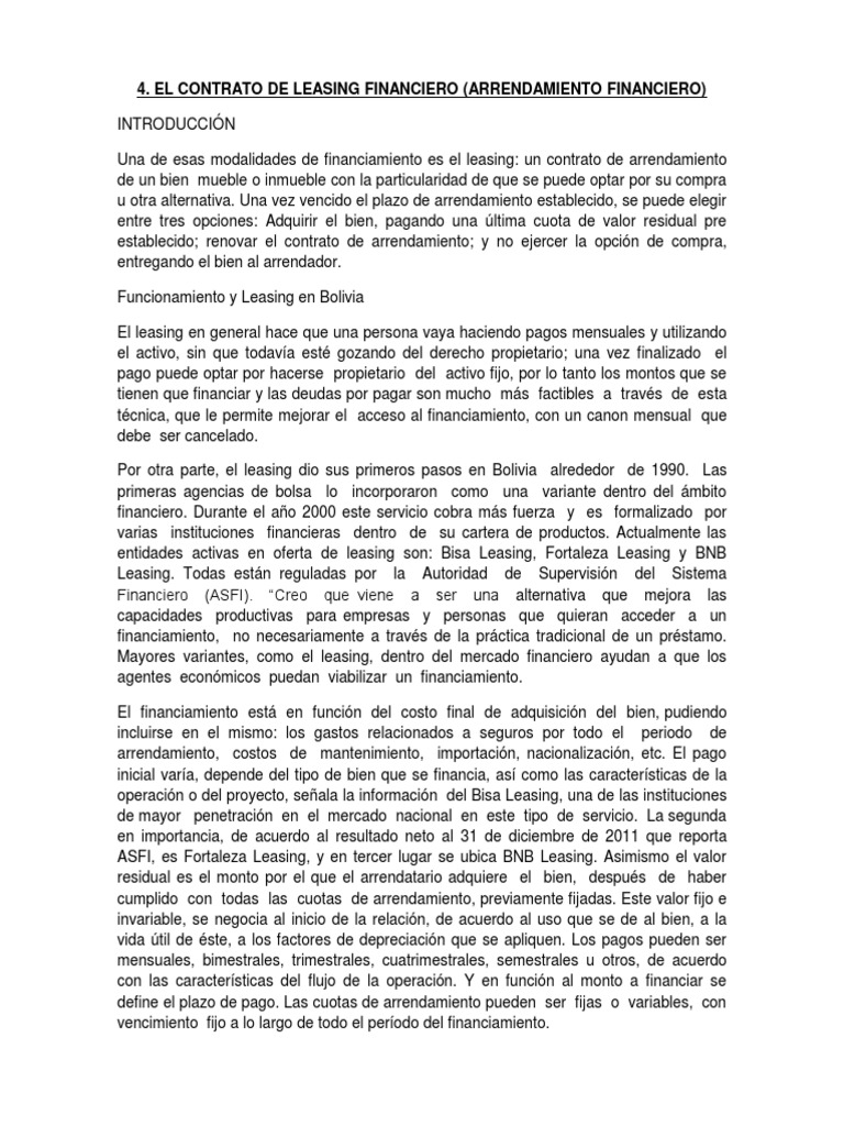 4 El Contrato de Leasing Financiero | PDF | Arrendamiento | Propiedad