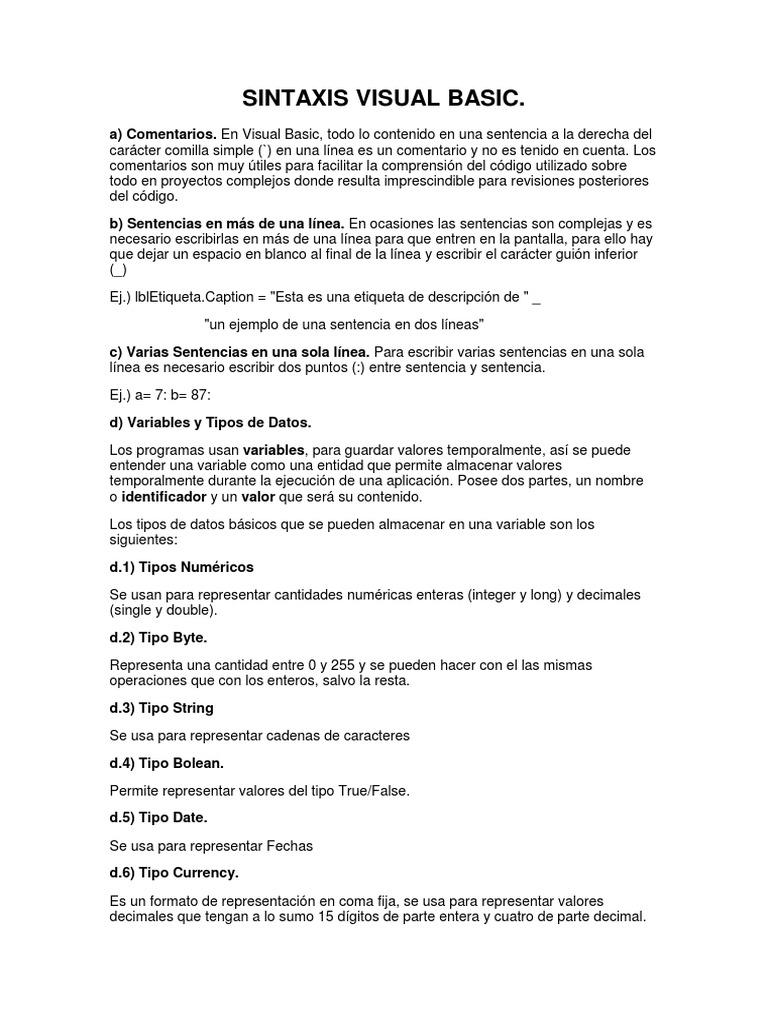 Controles y Sintaxis en Visual Basic | PDF | Variable (informática ...