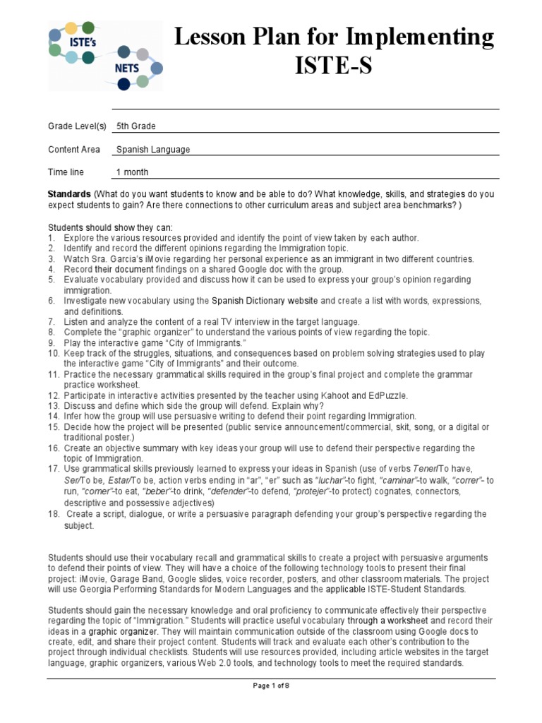 Lesson Plan For Implementing Iste-S | PDF | Reading Comprehension ...