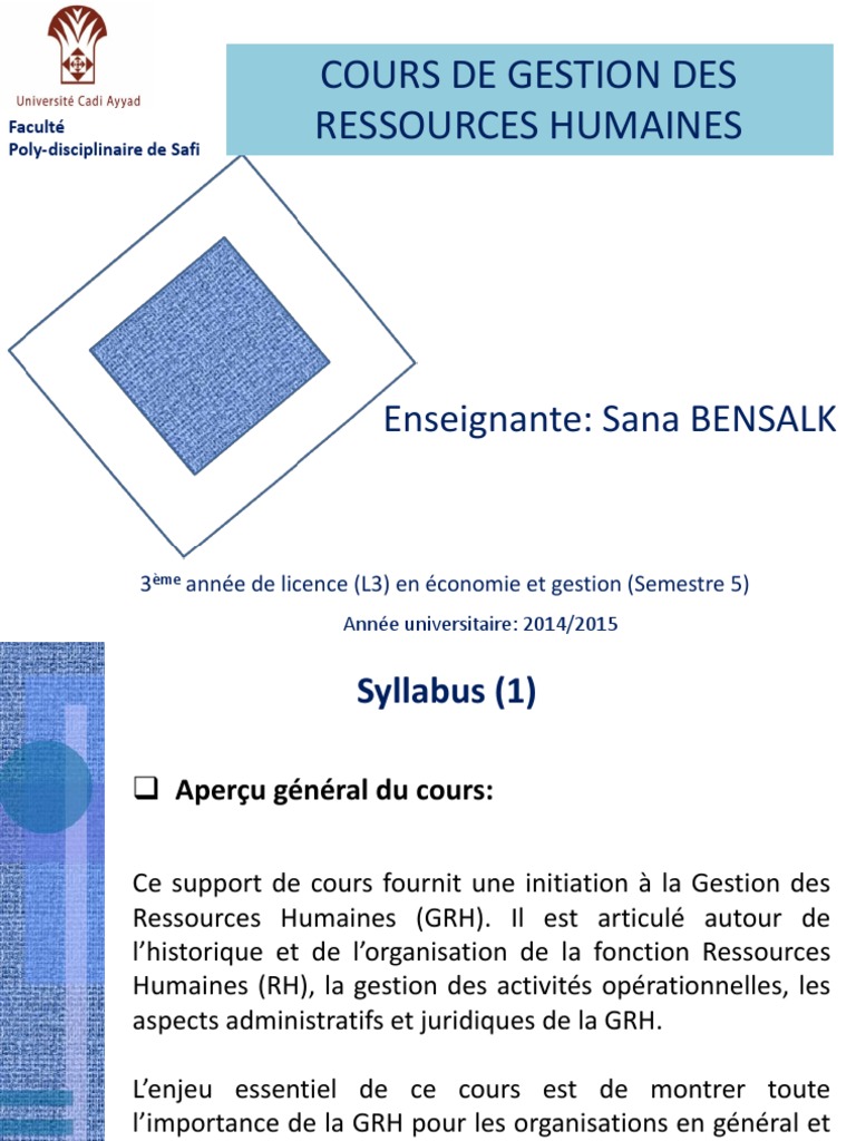 Cours - GRH - S5 - Séance 1 - Bensalk | PDF | Ressources humaines | Business