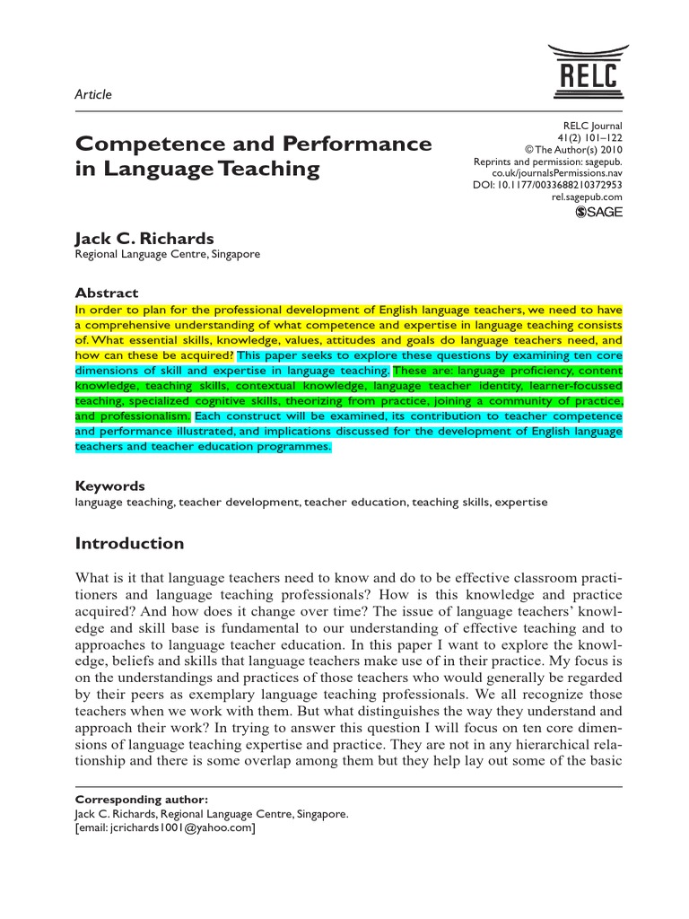 Competence and Performance in Language Teaching | PDF | Language ...
