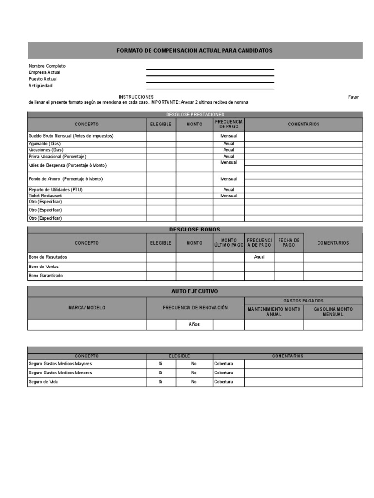 Formato De Compensación Actual Pdf Economias Finanzas General
