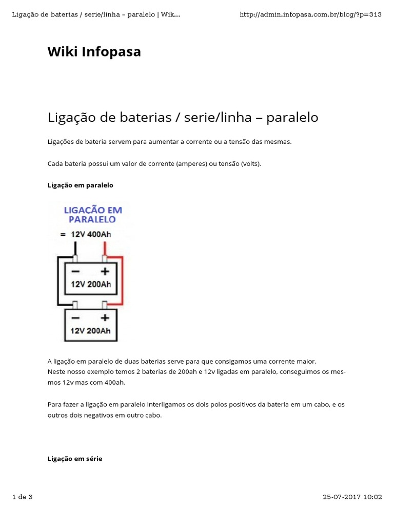 Ligação de Baterias-Serie-Linha - Paralelo | PDF | Circuitos em série e ...