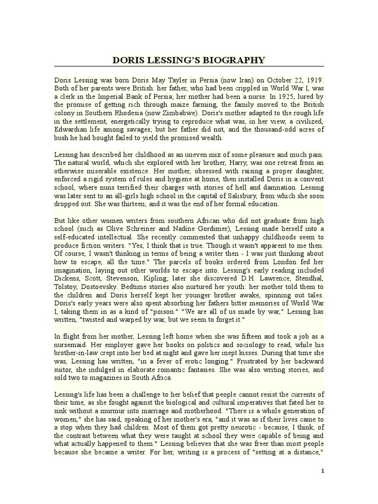Doris Lessing's Biography | PDF | Doris Lessing