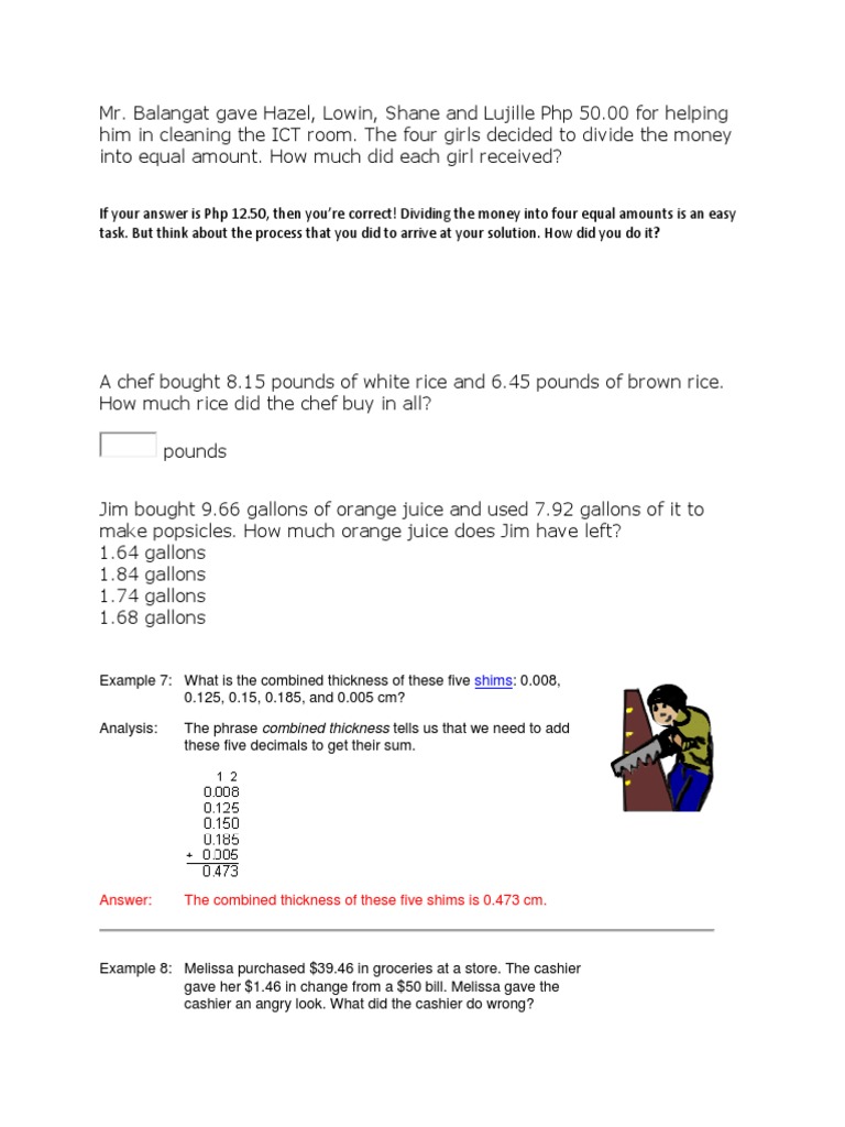 Math 6 Word Problems (Decimals) Local | PDF | Teaching Mathematics