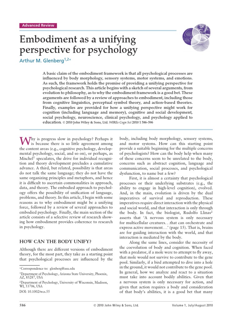 Embodiment: Unifying Psychology | PDF | Embodied Cognition | Perception