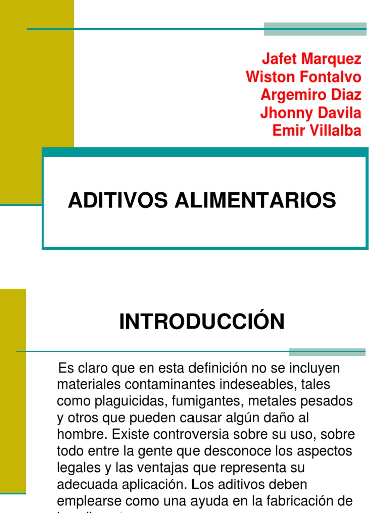 Aditivos Quimicos | PDF | Dióxido de azufre | Alimentos