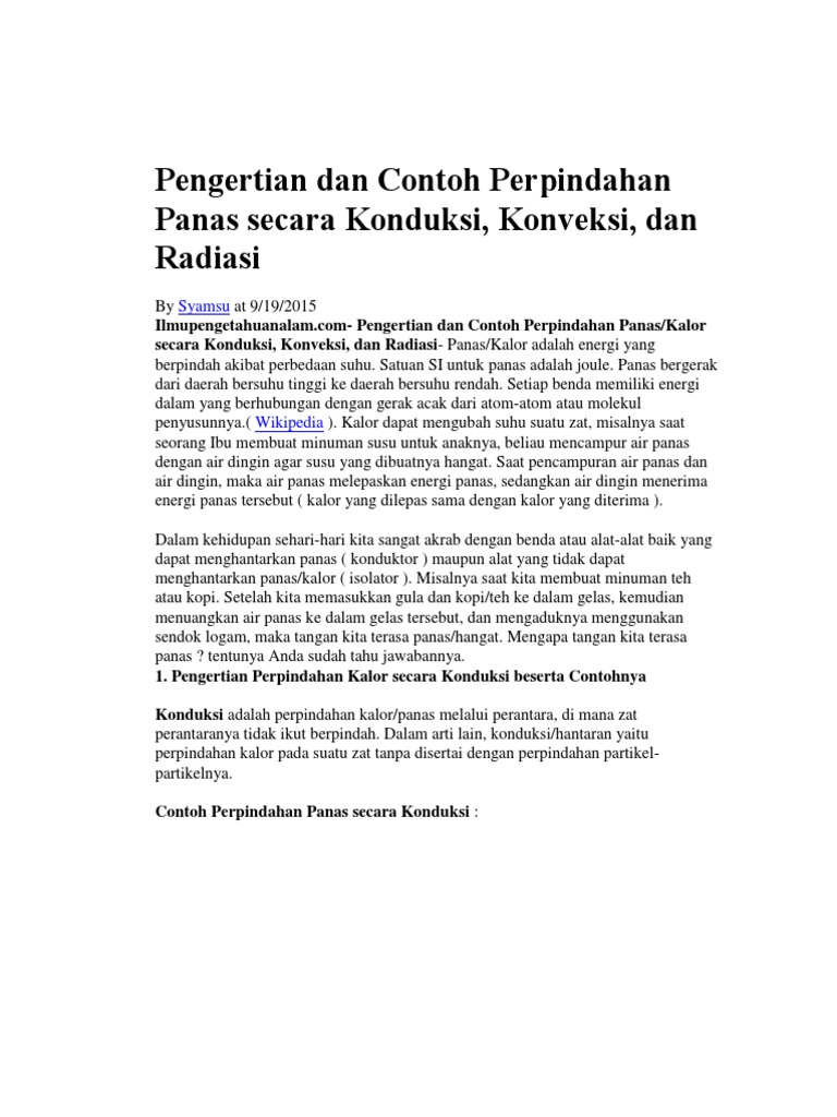 Pengertian Dan Contoh Perpindahan Panas Secara Konduksi | PDF