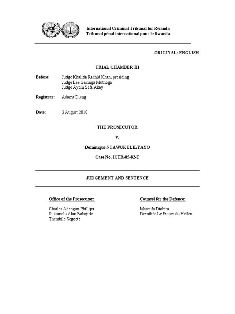 Judgement Dominique Ntawukulilyayo | PDF | Prosecutor | Discovery (Law)