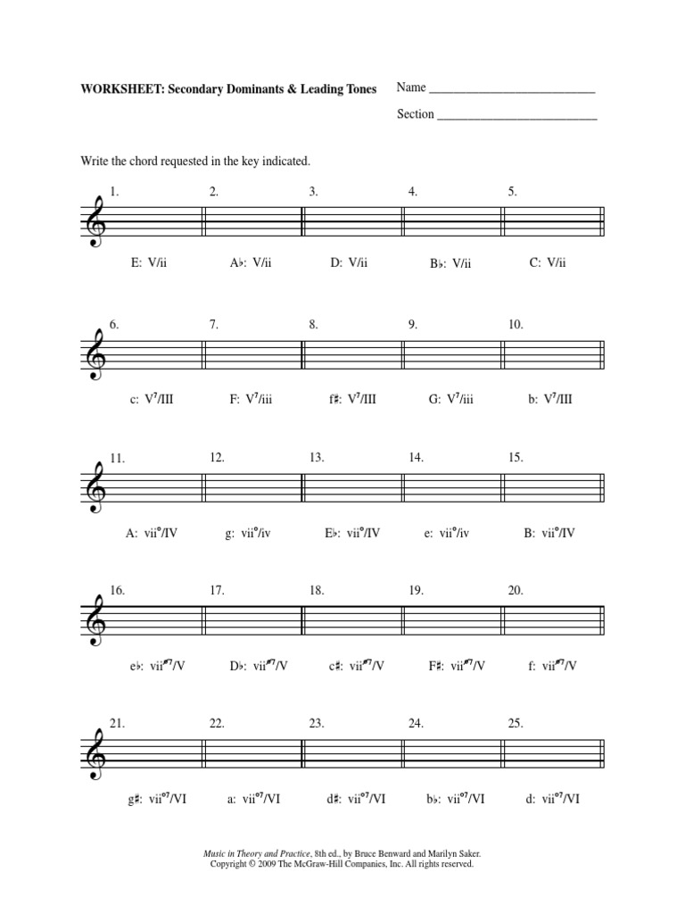 WORKSHEET: Secondary Dominants & Leading Tones | PDF