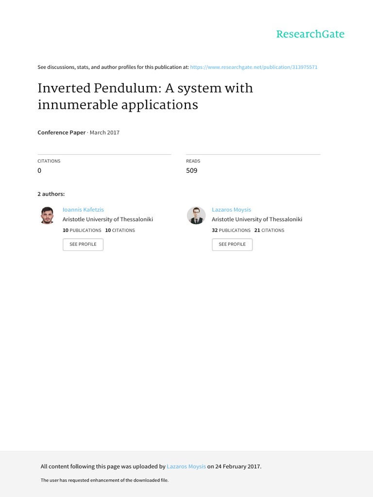 Inverted Pendulum - A System With Innumerable Applications | PDF ...