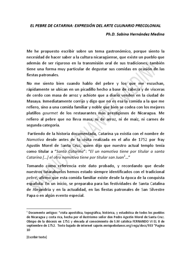 El Pebre de Catarina | PDF | Nicaragua | Carne