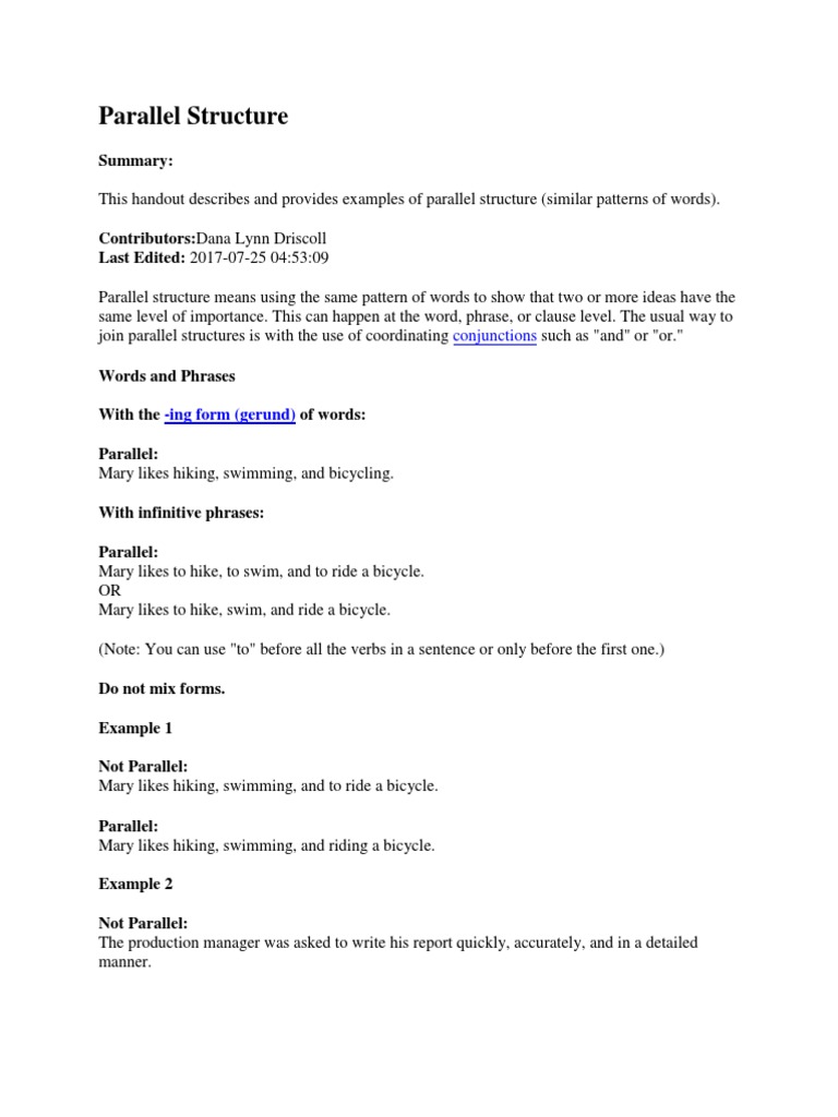 Parallel Structure | PDF | Phrase | Sentence (Linguistics)