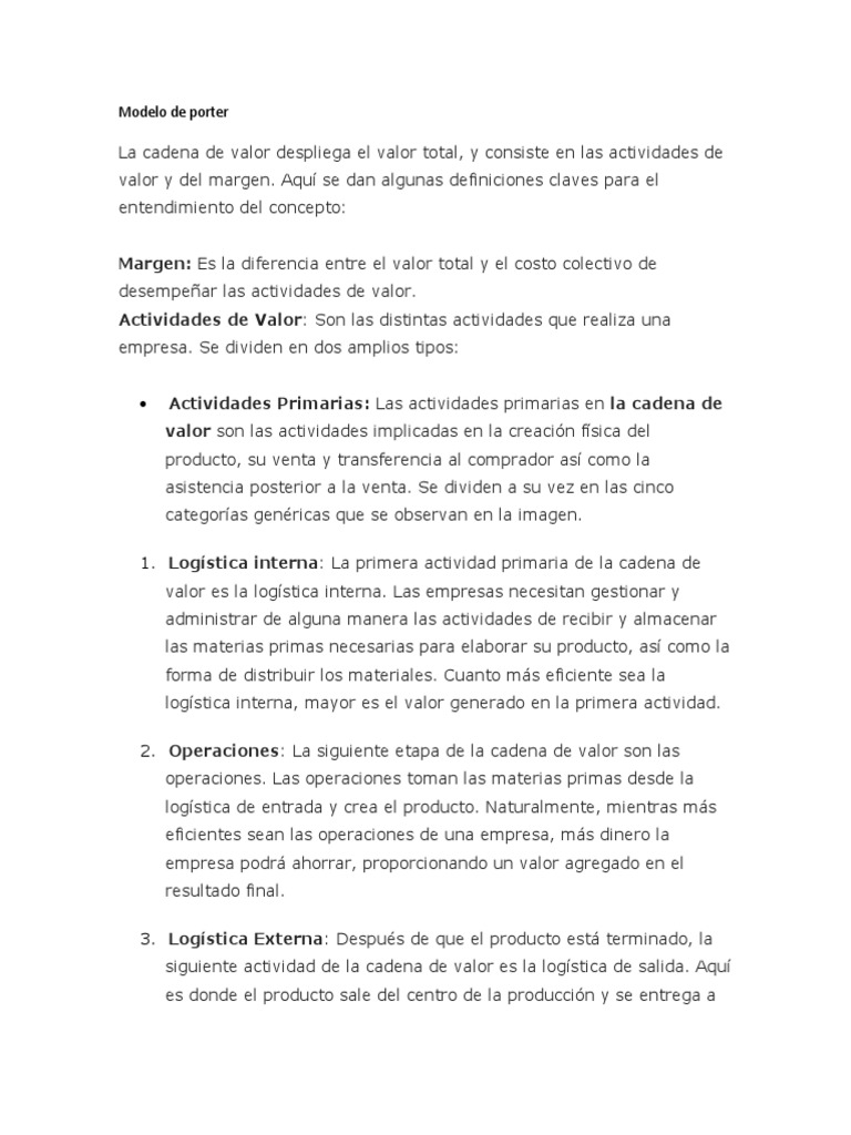 Modelo de Porter | PDF | Cadena de valor | Logística