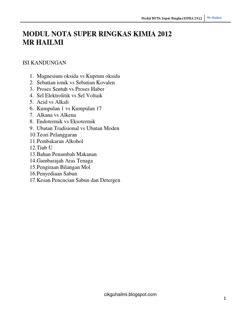 Nota Super RIngkas Kimia 2012 (Cikguhailmi - Com) | PDF