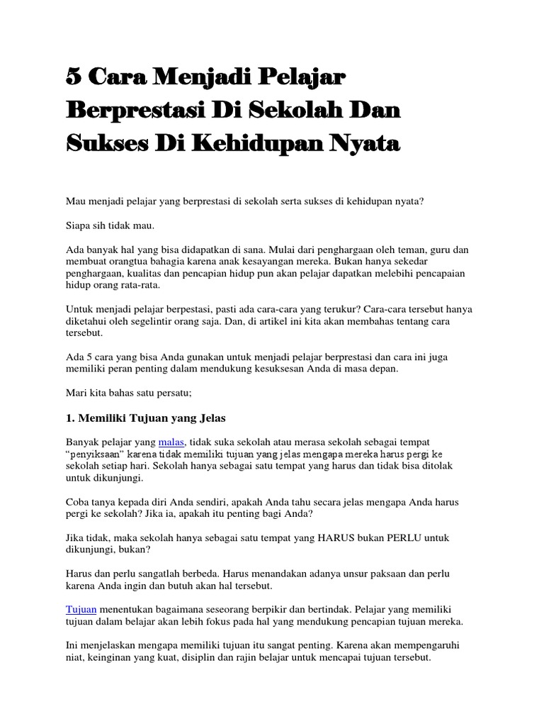 5 Tips Pelajar Sukses dan Berprestasi | PDF | Pengembangan Diri