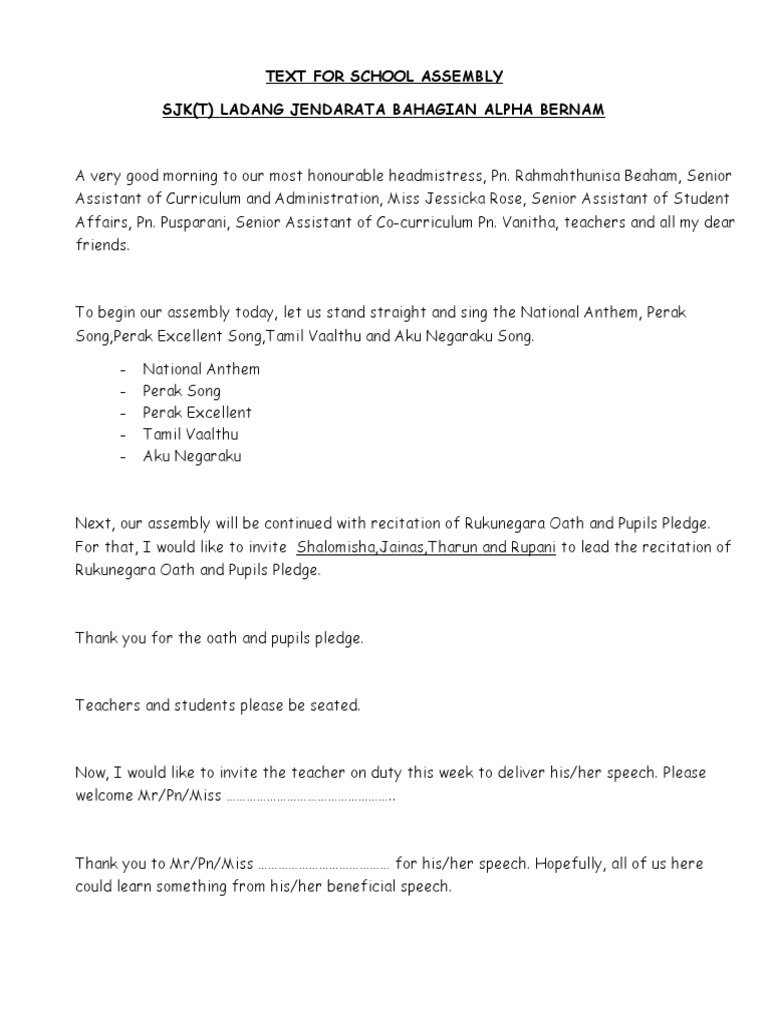 Text For School Assembly | PDF
