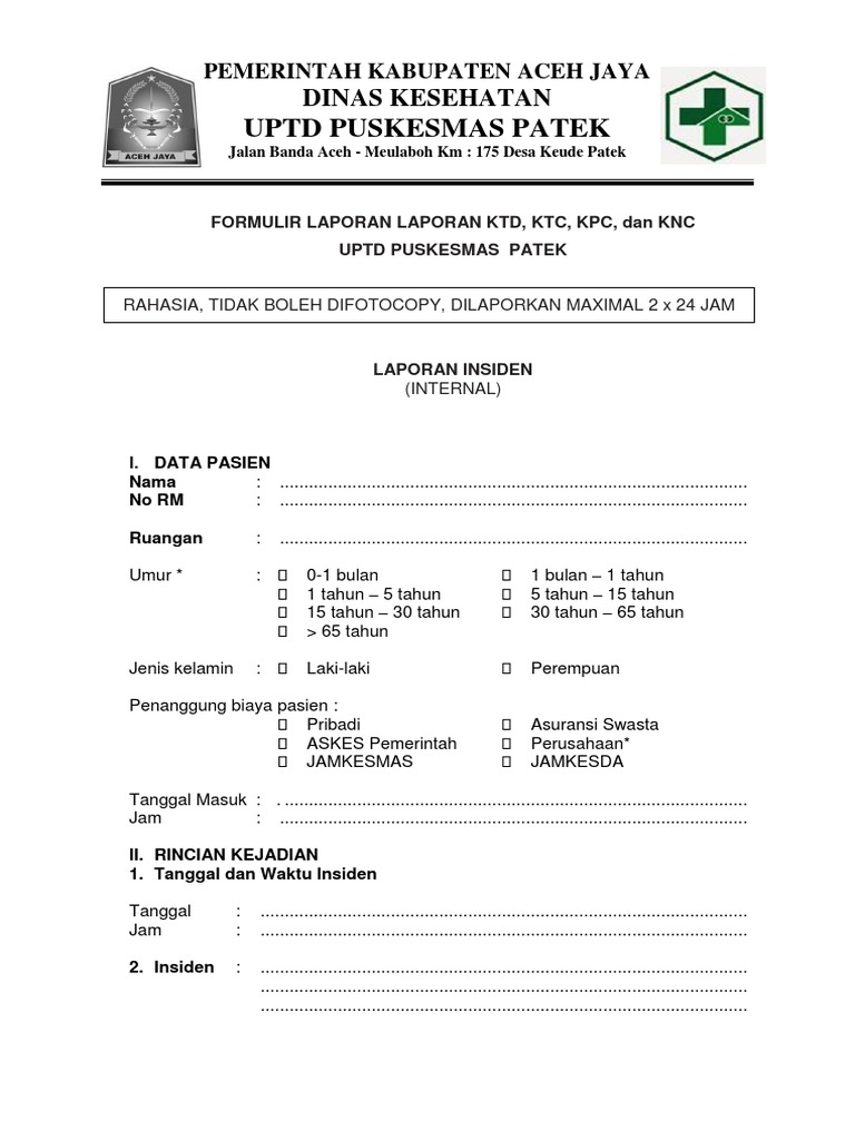 Formulir Laporan KTD KTC KNC Dan KPC | PDF