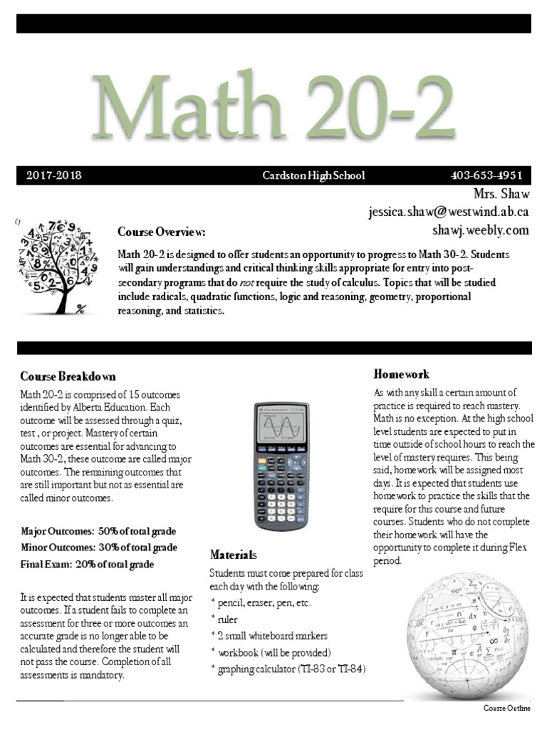 Math 20-2 Course Outline | PDF | Educational Assessment | Cognition