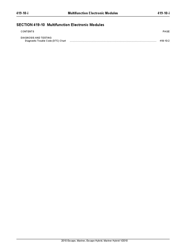 Diagnostic Trouble Code Chart for the Restraints Control Module in 2010 ...