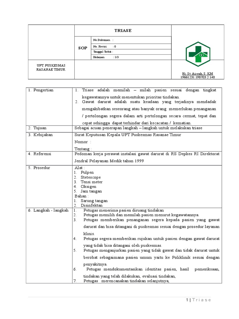 7.2.3.1 Sop Triase | PDF