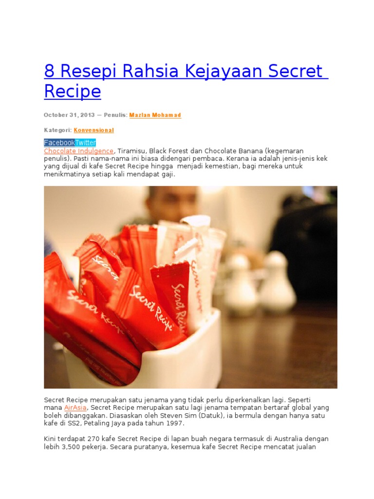 8 Resepi Rahsia Kejayaan Secret Recipe | PDF