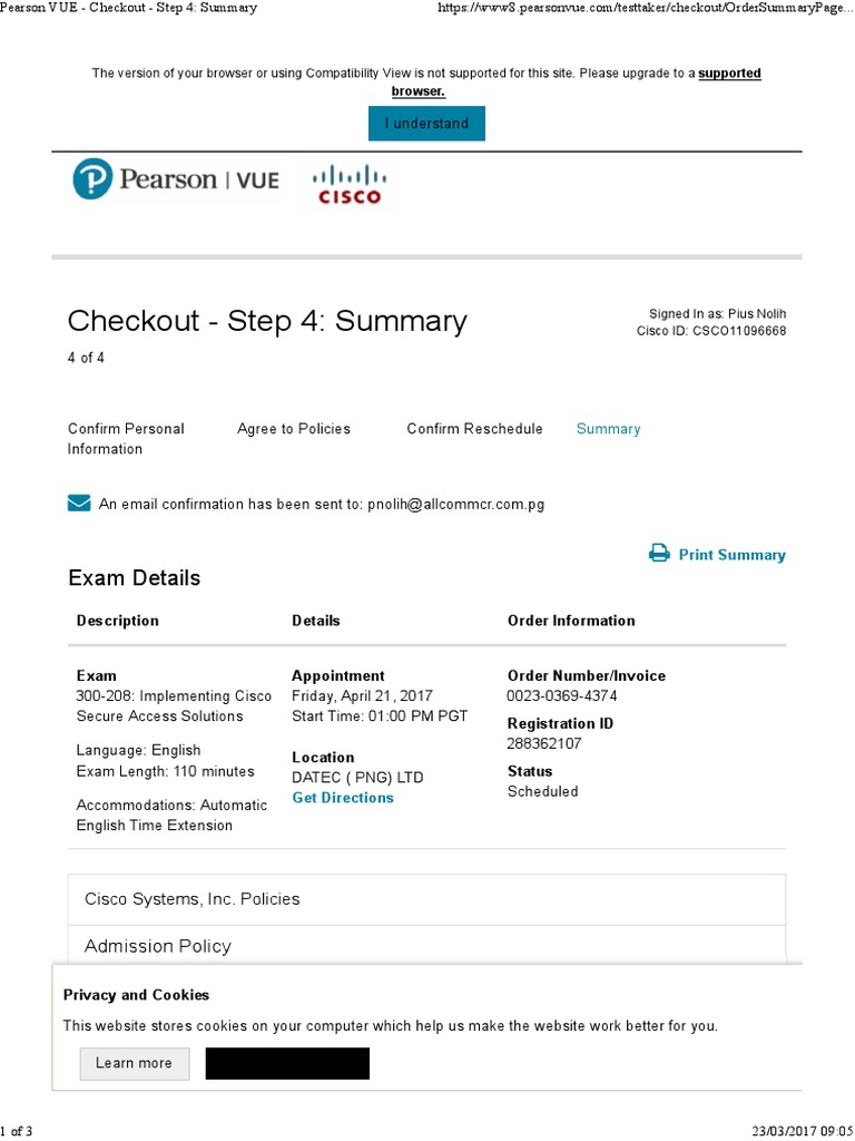 Pearson Vue Checkout Step 4 Summary Point Of Sale Test Assessment 