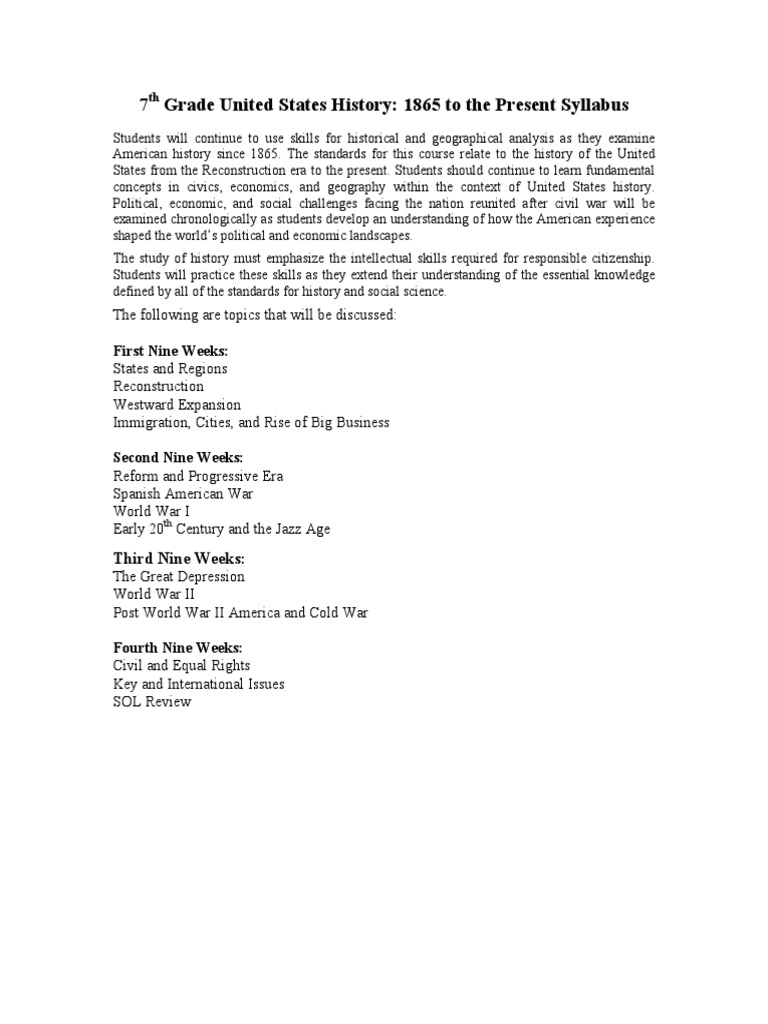 7th Grade Syllabus | PDF