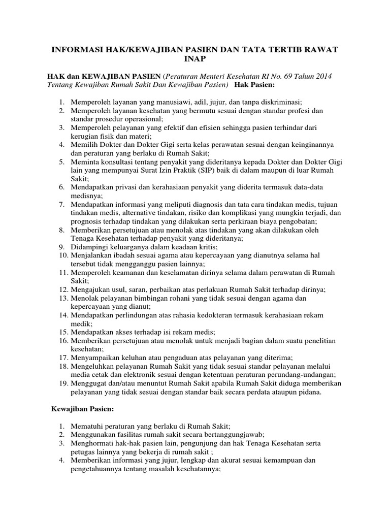 Tata Tertib Rs Ruangan Rawat Inap | PDF