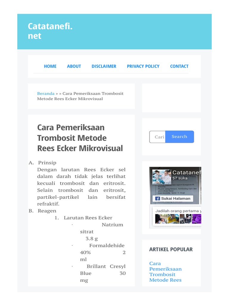 Cara Pemeriksaan Trombosit Metode Rees - HTML | PDF