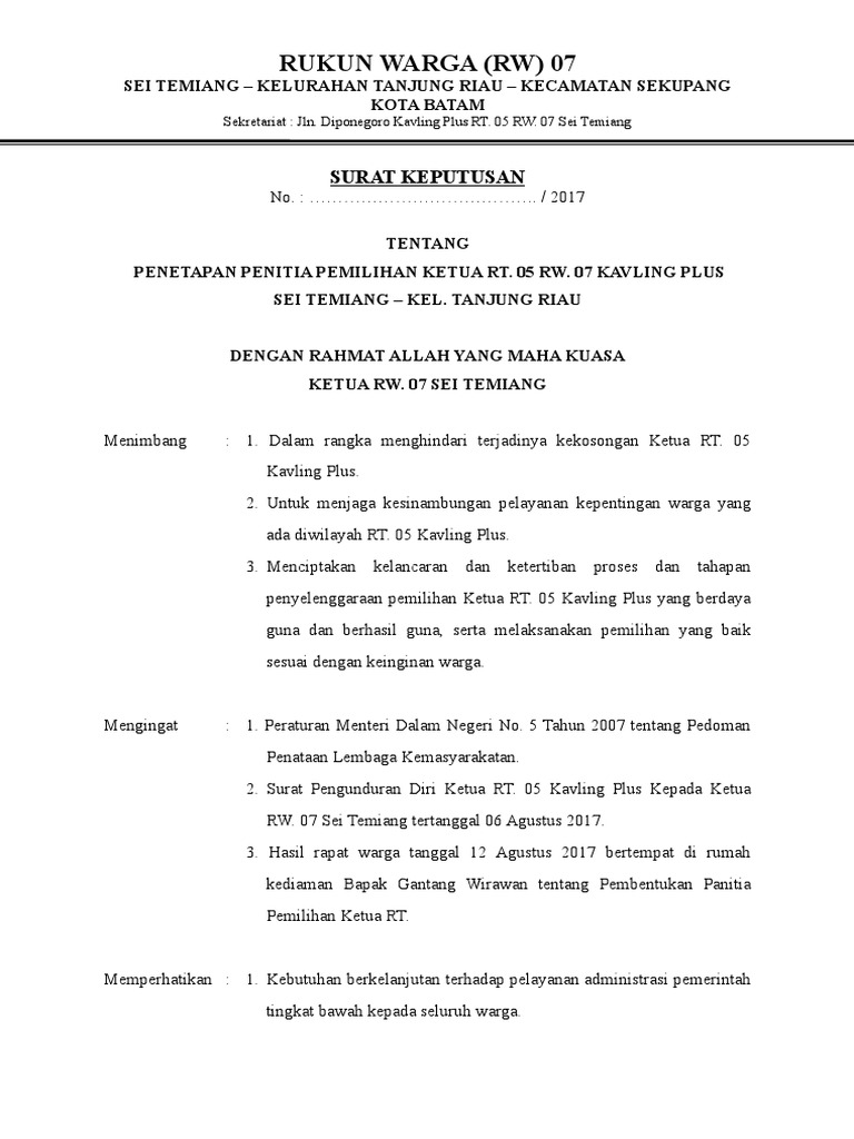 Sk Panitia Pemilihan RT