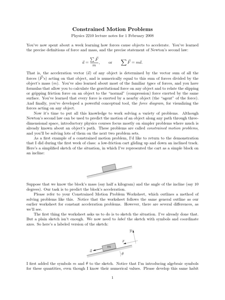 Constrained Motion Problems: A M, F M A | PDF | Force | Euclidean Vector