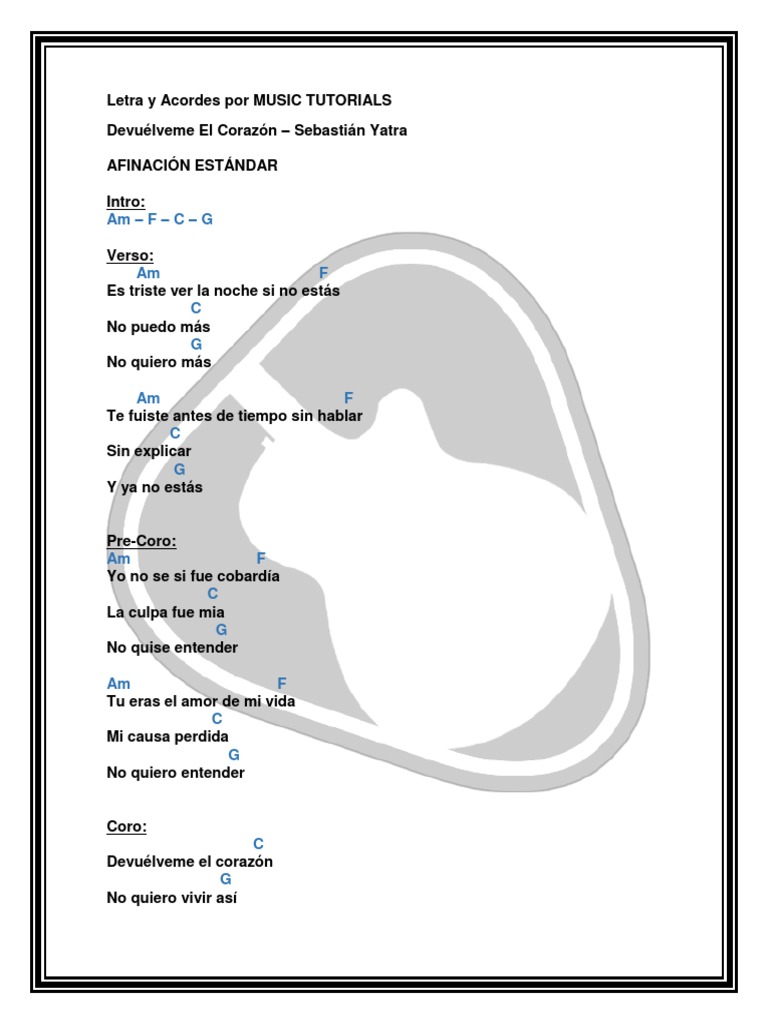 Devuelveme El Corazón Sebastian Yatra Letra y Acordes by MUSICTUTORIALS ...