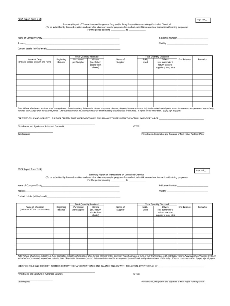 PDEA Controlled Chemical Reporting Forms | PDF | Wellness | Medical