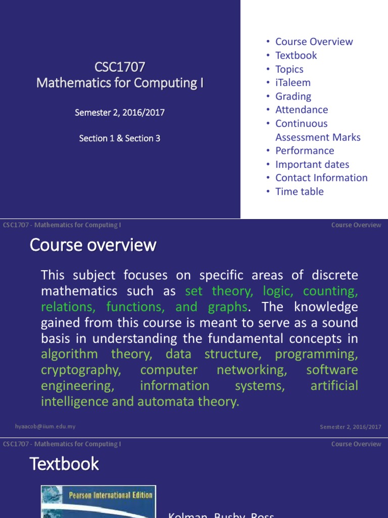 Course Overview CSC 1707 Maths For Computing | PDF | Discrete ...