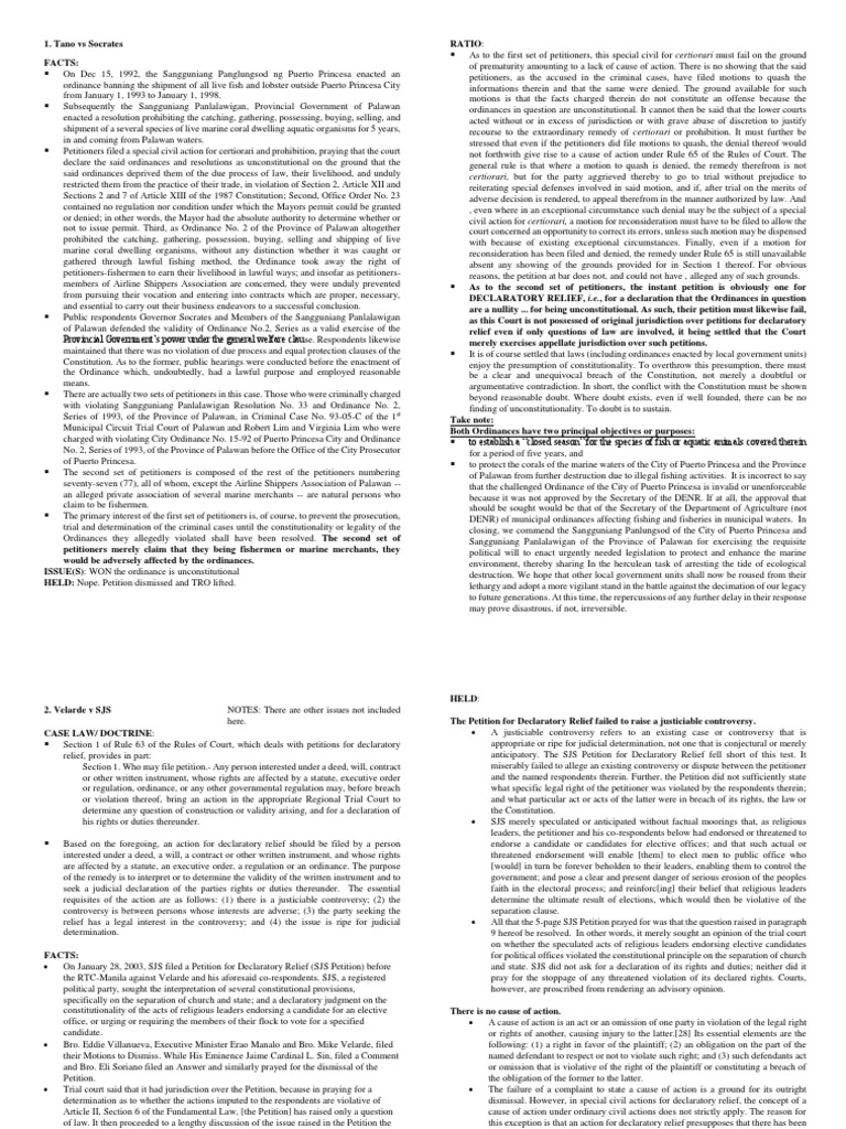 Declaratory Relief DIgest | Lease | Standing (Law)