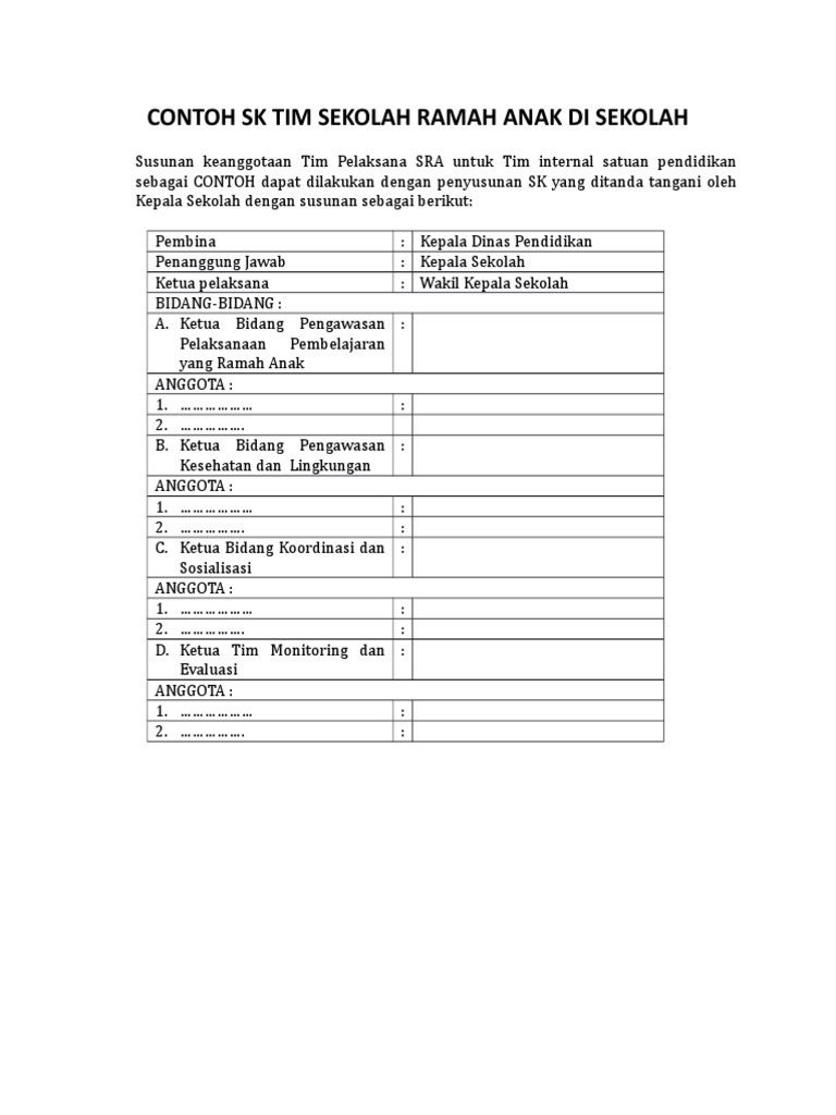 Contoh SK Tim Sekolah Ramah Anak Di Sekolah | PDF
