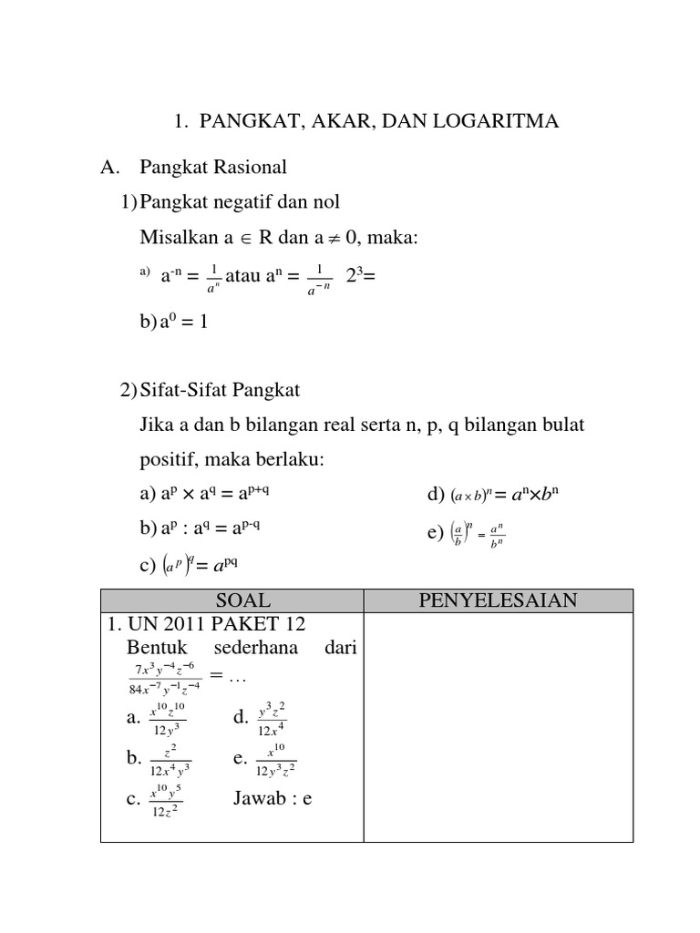 Bentuk Akar Pangkat Log Pdf