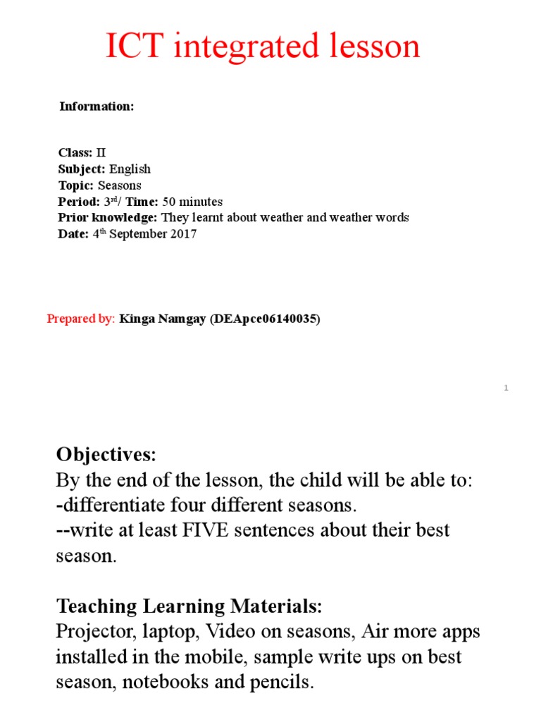 ICT Integrated Lesson Class 2 English - Kinga - Namgay (DEA Pce06140035 ...