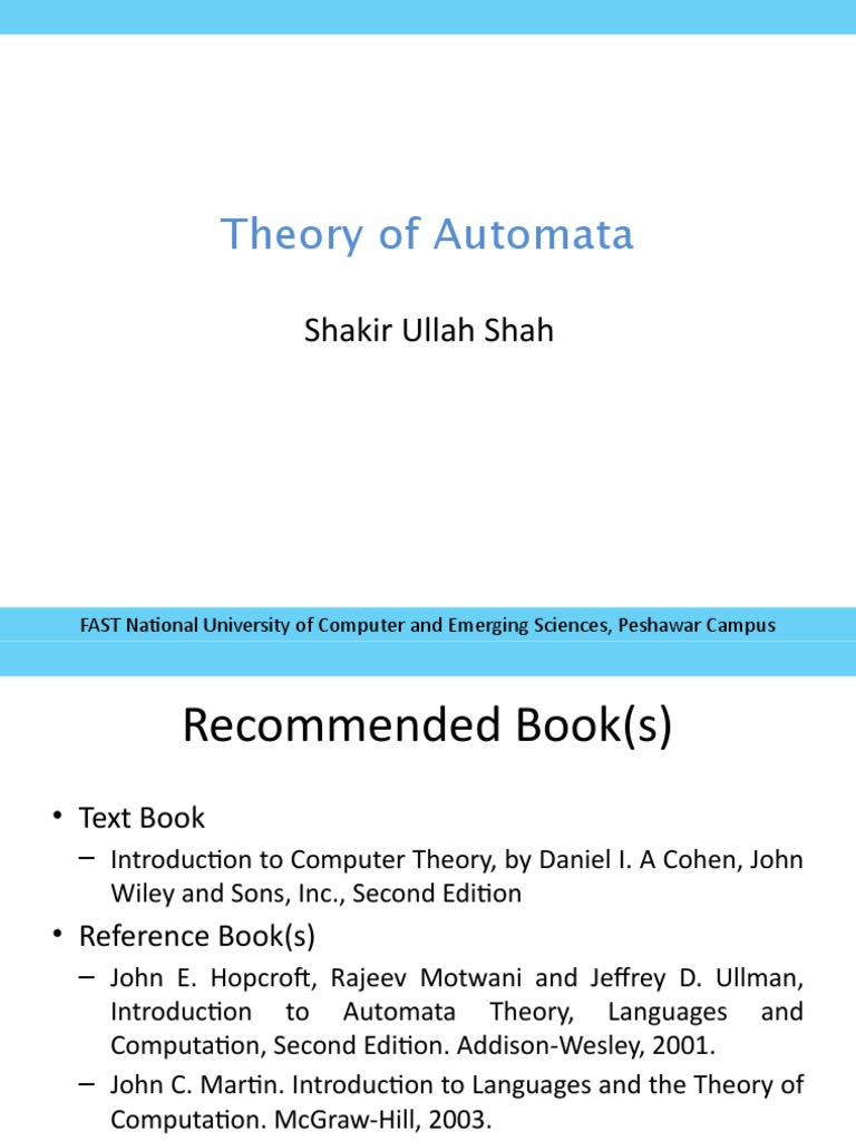 Theory of Automata: Shakir Ullah Shah | PDF | String (Computer Science) | Formalism (Deductive)