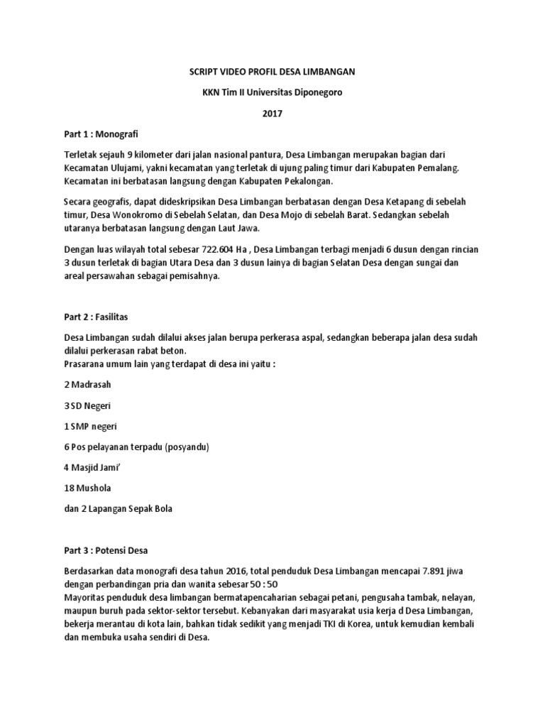 Script Video Profil Desa Limbangan | PDF