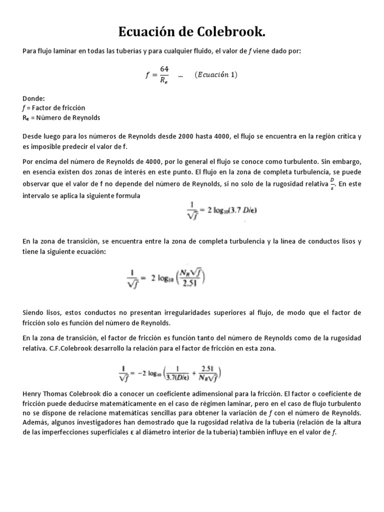 Ecuación de Colebrook | PDF | Métodos y materiales de enseñanza