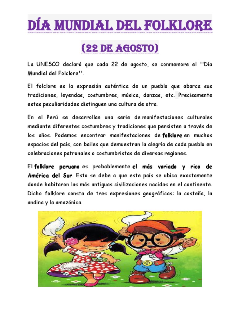 Día Mundial Del Folklore 1 | PDF | Folklore | Perú