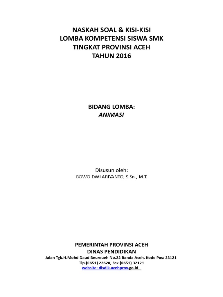 Kisi Kisi Soal Prov - Aceh Animasi Bowo Dwi Ariyanto S.SN - M.T. | PDF | Seni
