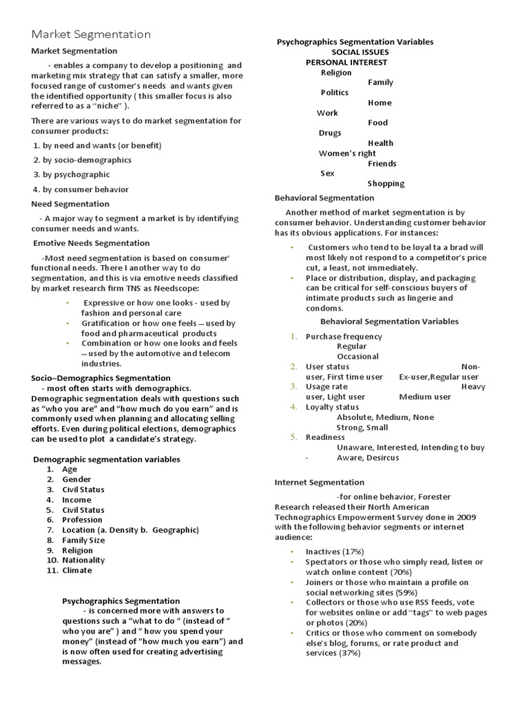 Market Segmentation: Social Issues Personal Interest Religion | PDF ...