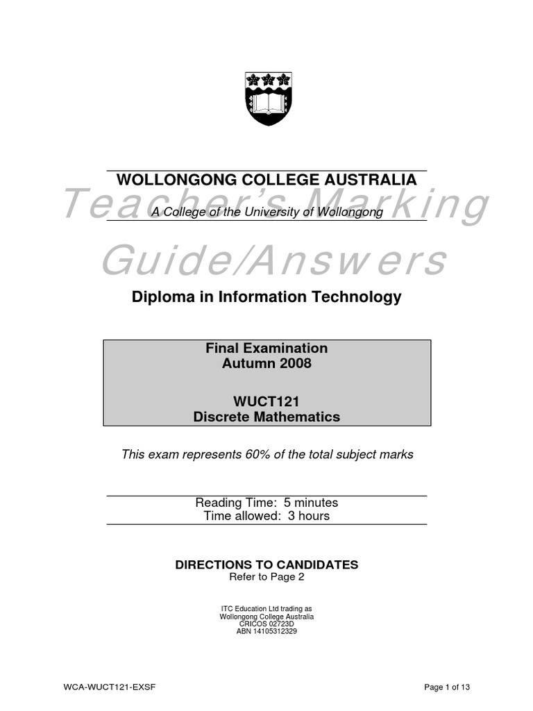 Wuct121 Discrete Mathematics Final Exam Autumn 2008 Marking Guide | PDF | Visual Cortex | Vertex ...