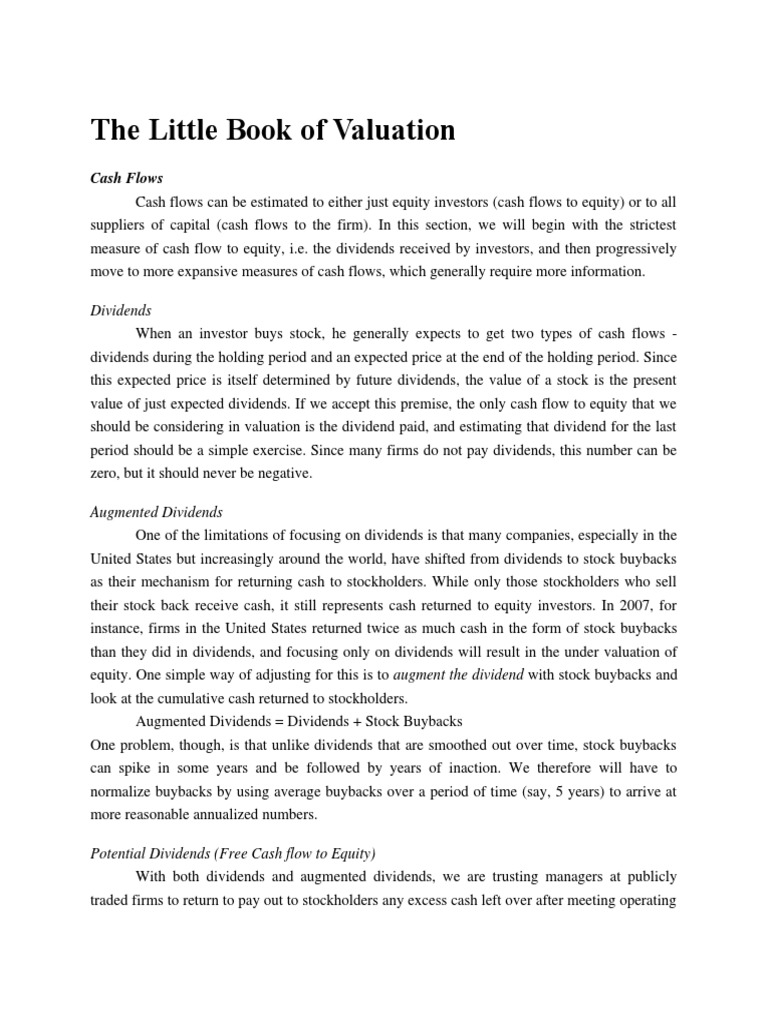 The Little Book of Valuation: Cash Flows | PDF | Free Cash Flow | Dividend