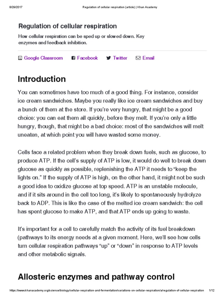 Regulation of Cellular Respiration (Article) - Khan Academy | PDF ...
